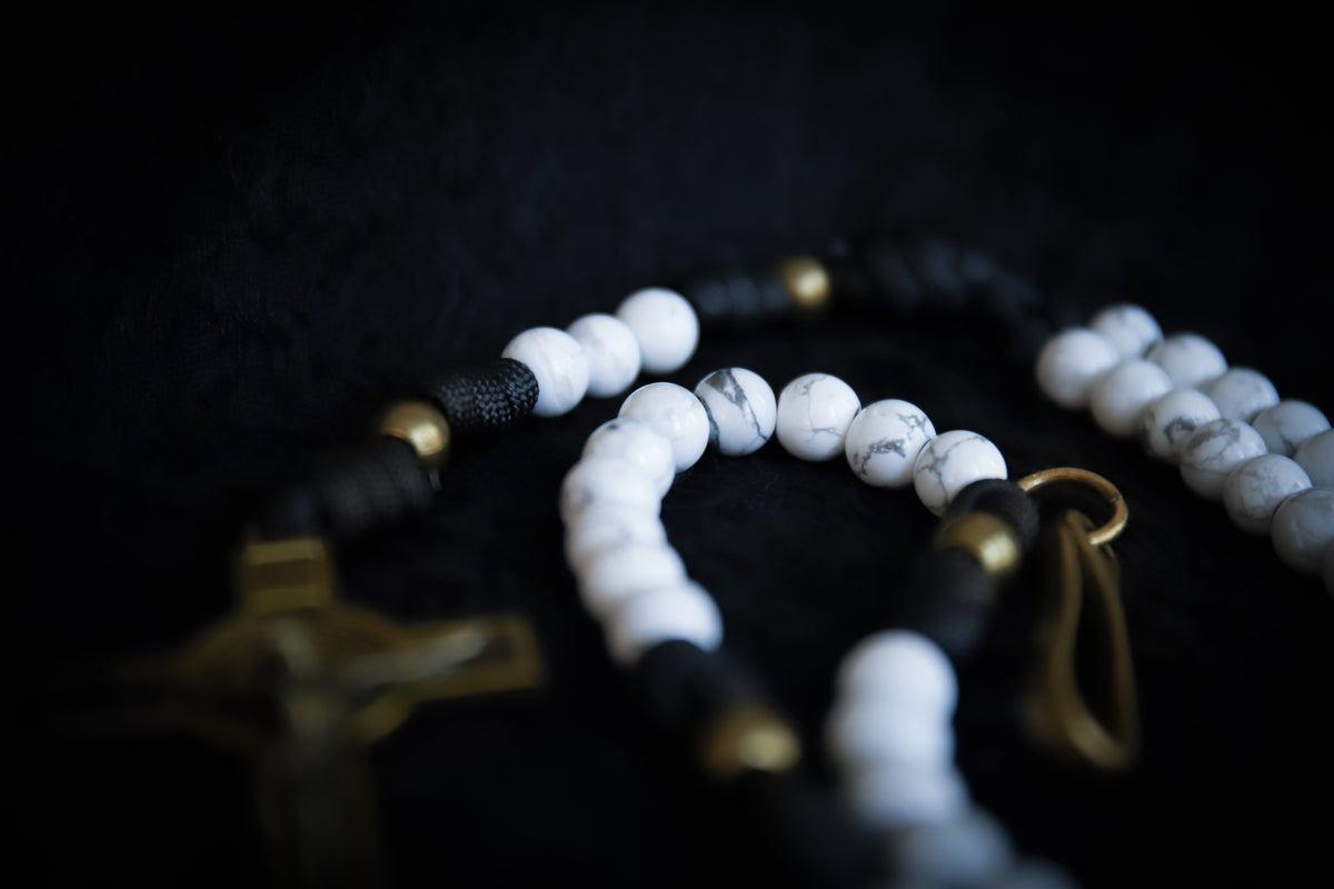 Limited Edition St Benedict Belt Rosary - White Marble Stone and Brass ...