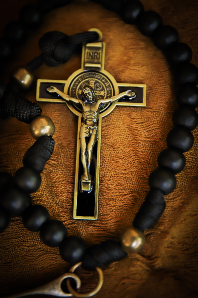 St. Benedict Belt Rosary - Black Wood and Brass | Sanctus Co.