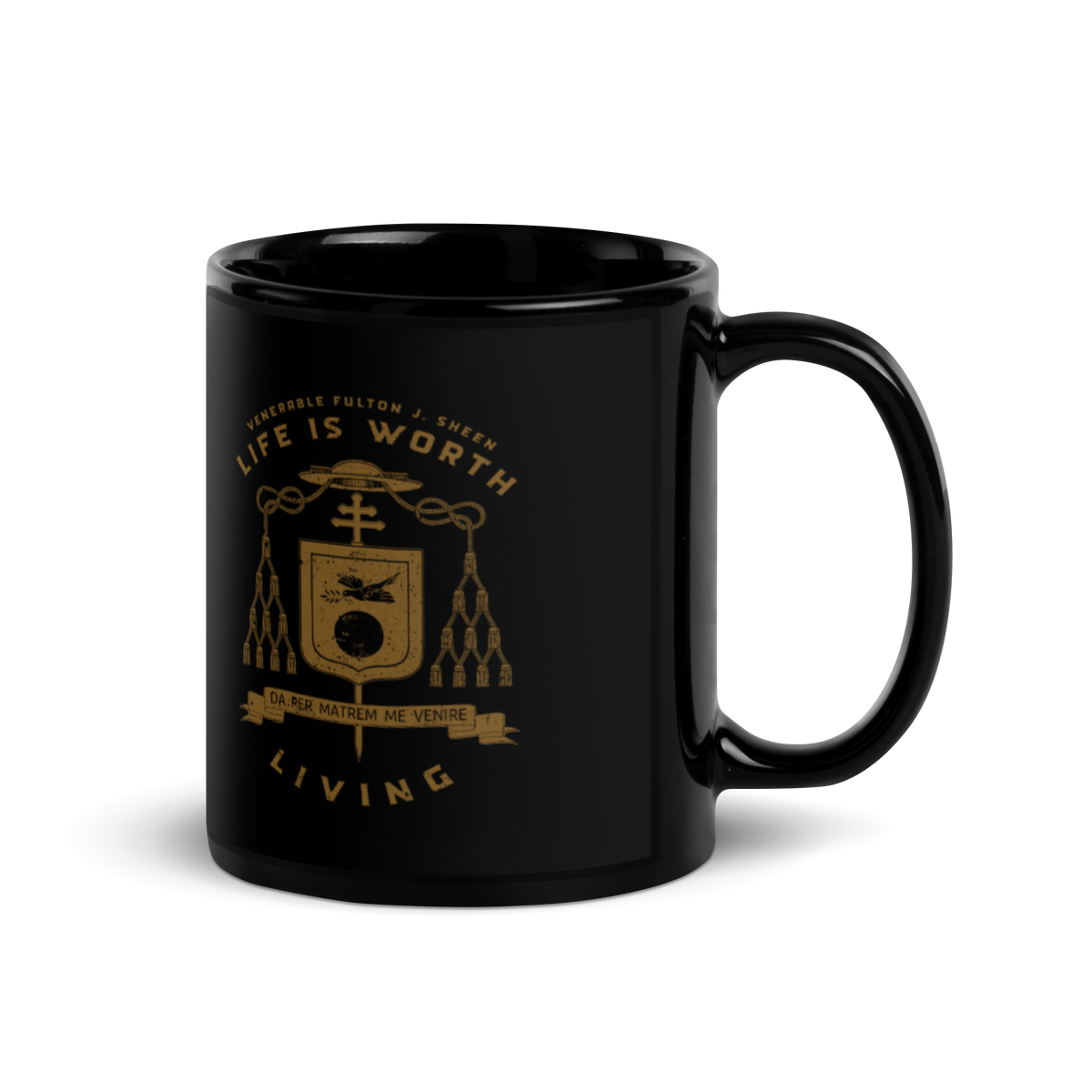 Bl. Fulton Sheen Coat of Arms Black Glossy Mug | Sanctus Co.